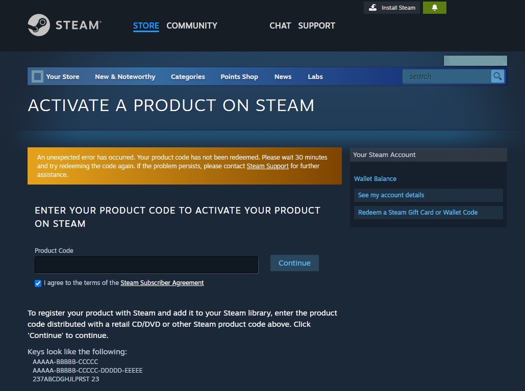 'Ocurrió un error inesperado' al activar en Steam. – Fanatical.com Servicio al Cliente